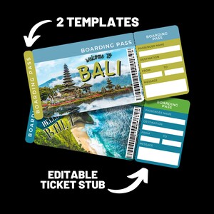 Editable Boarding Pass, Bali Vacation Printable Ticket Template ...