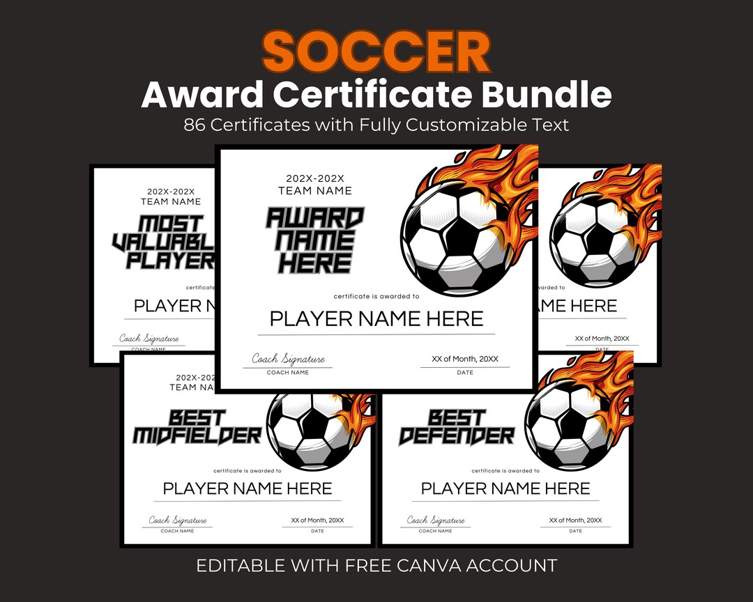Editable Soccer Award Certificate Bundle, Template Bundle, Printable ...