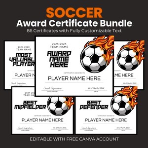 Editable Soccer Award Certificate Bundle, Template Bundle, Printable ...