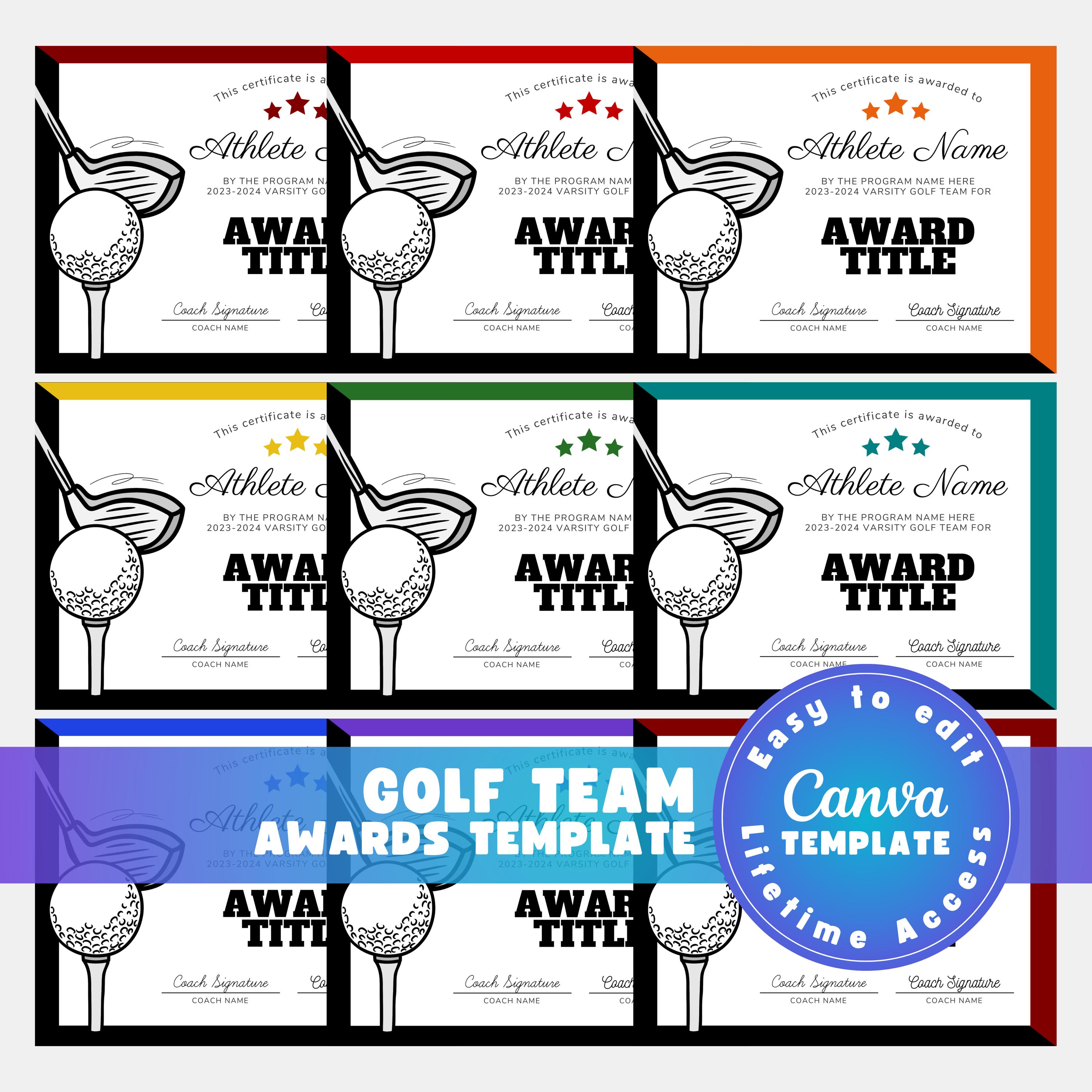 Editable Golf Awards Bundle Printable Certificate & Party Awards (canva ...