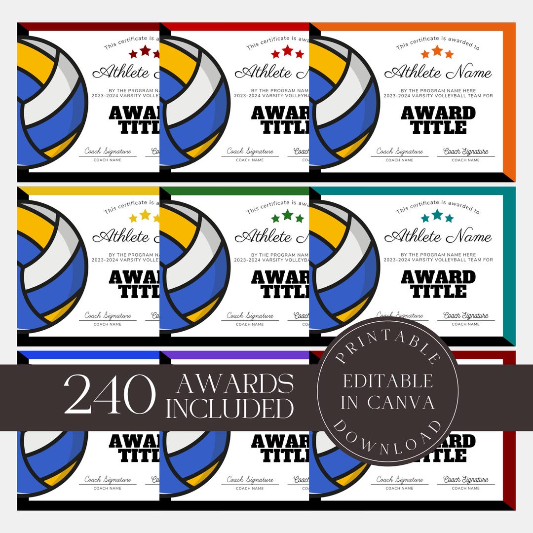Editable Volleyball Awards Bundle Volleyball Certificates Printable ...