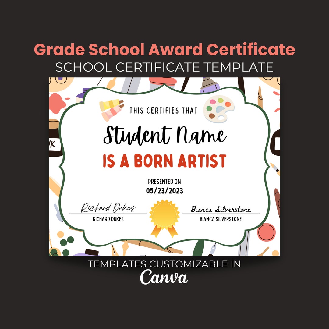 Editable School Certificate Art Award, Elementary Student Classroom ...