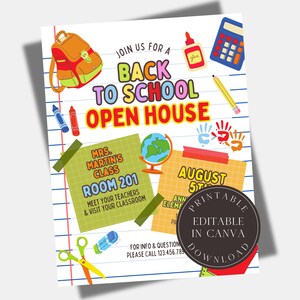 Editable Back to School Open House Flyer Printable Back to School Sign ...