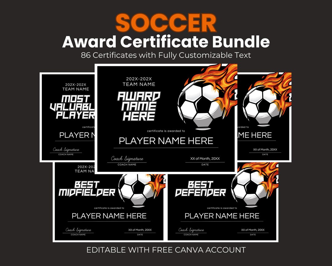 Editable Soccer Award Certificate Bundle, Template Bundle, Printable ...