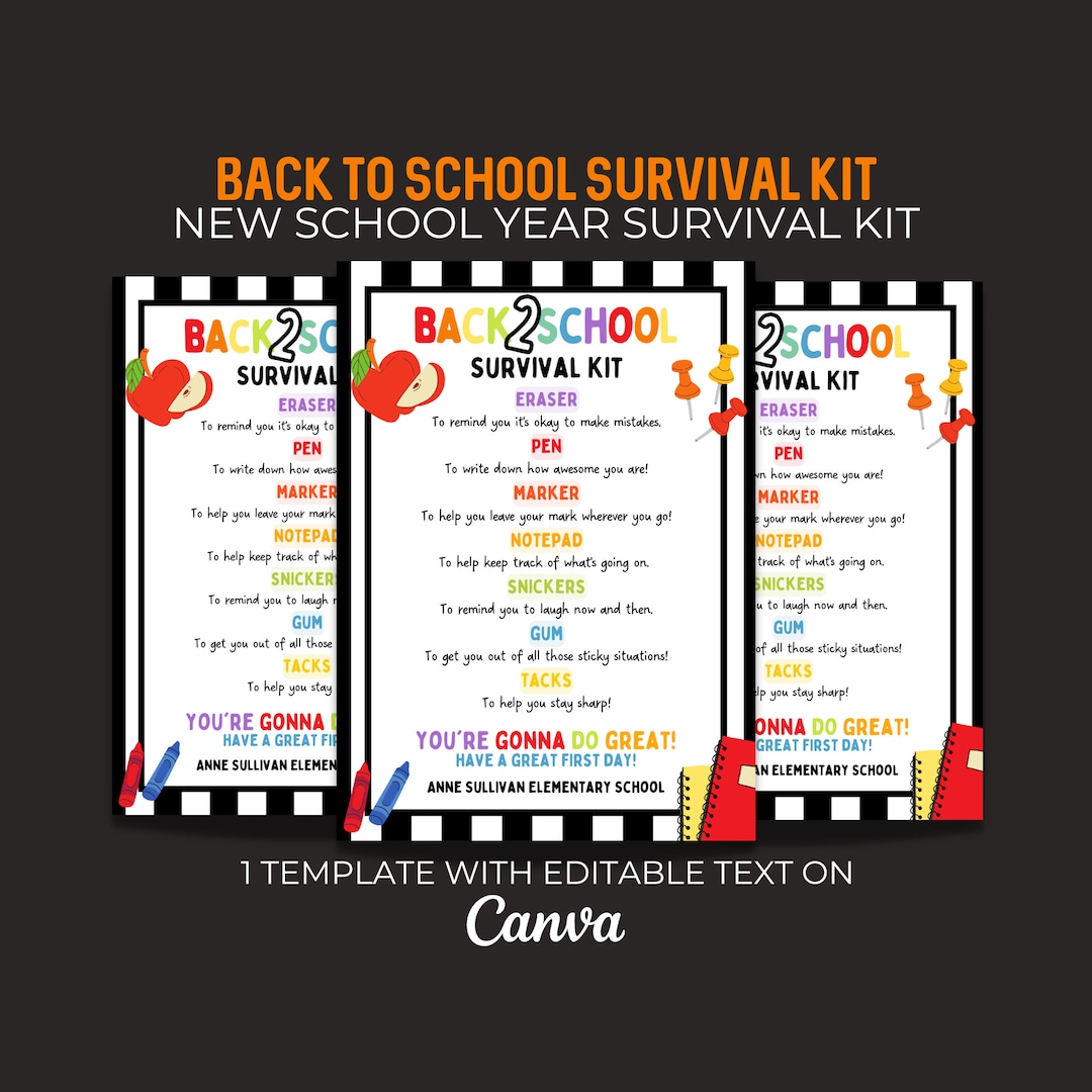 Editable Back to School Survival Kit Card Staff Teacher Gift - Etsy