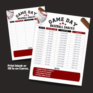 Editable Baseball Snack Sign up Sheet Game Day Schedule Canva Template ...