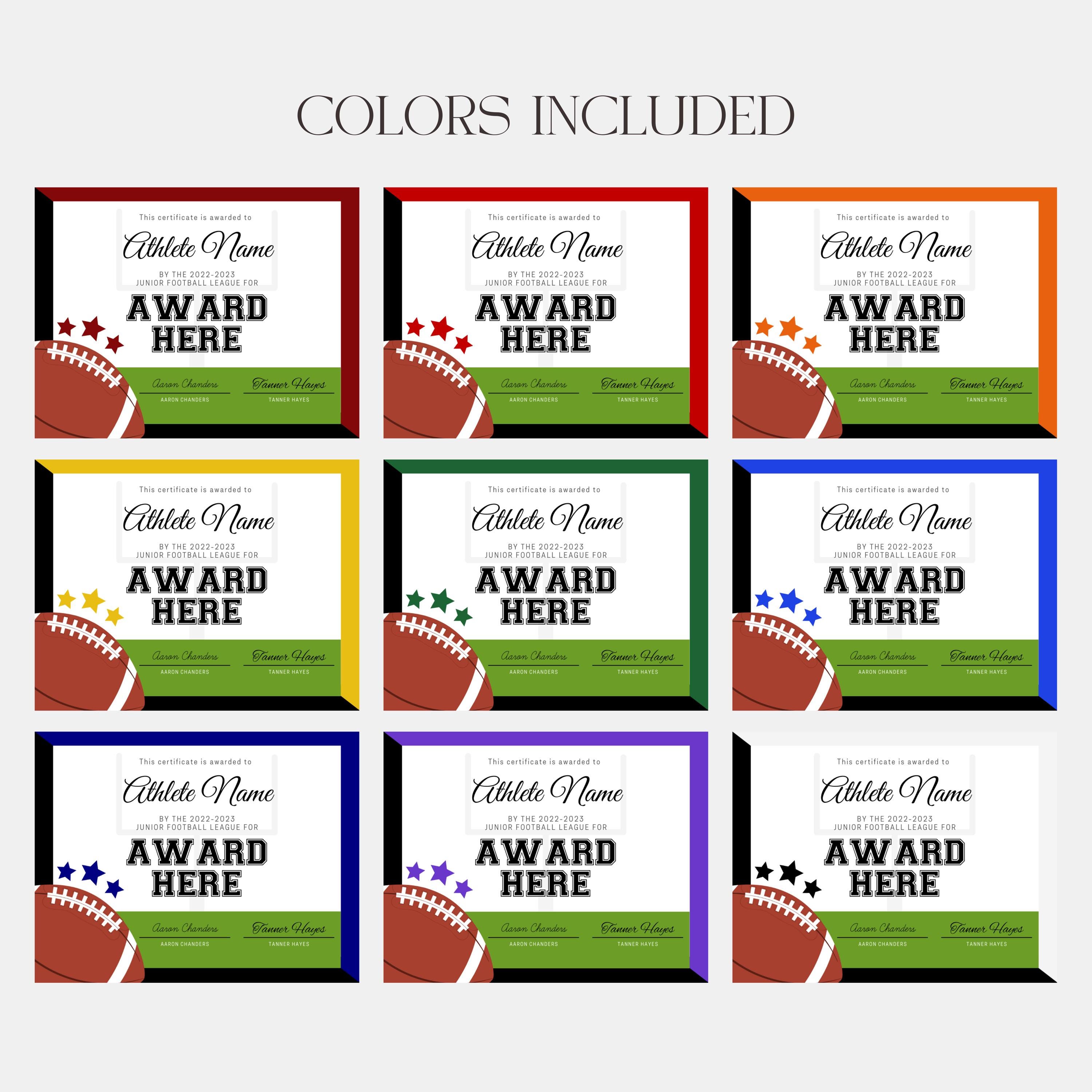 Editable Football Award Certificates Team MVP, Canva Template (PDF) - Etsy