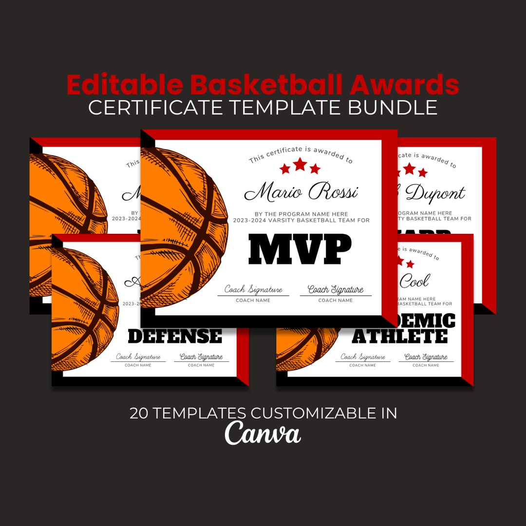 Buy Editable Basketball Awards Printable, Basketball Team Certificate ...