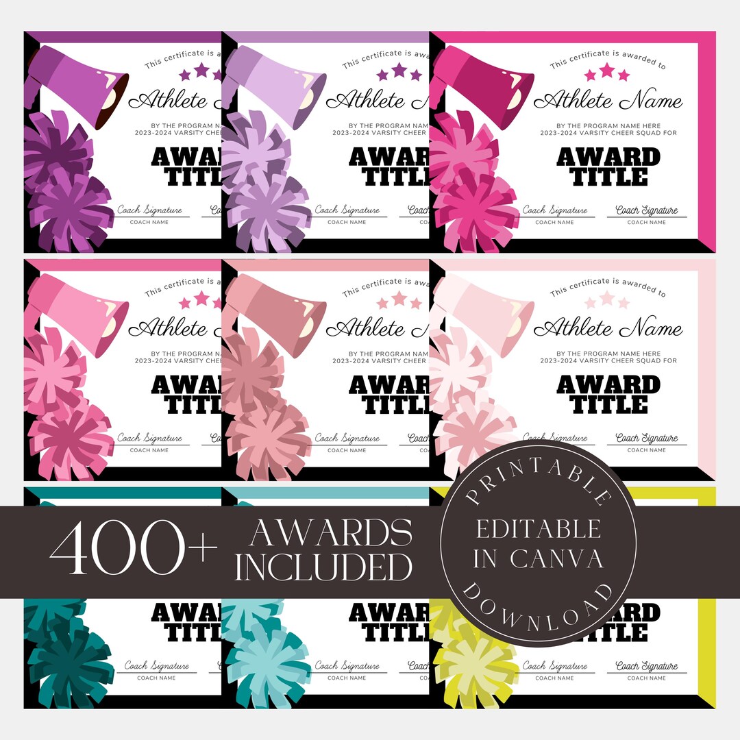 Editable Cheerleading Awards Template, Custom Cheer Award Certificates ...