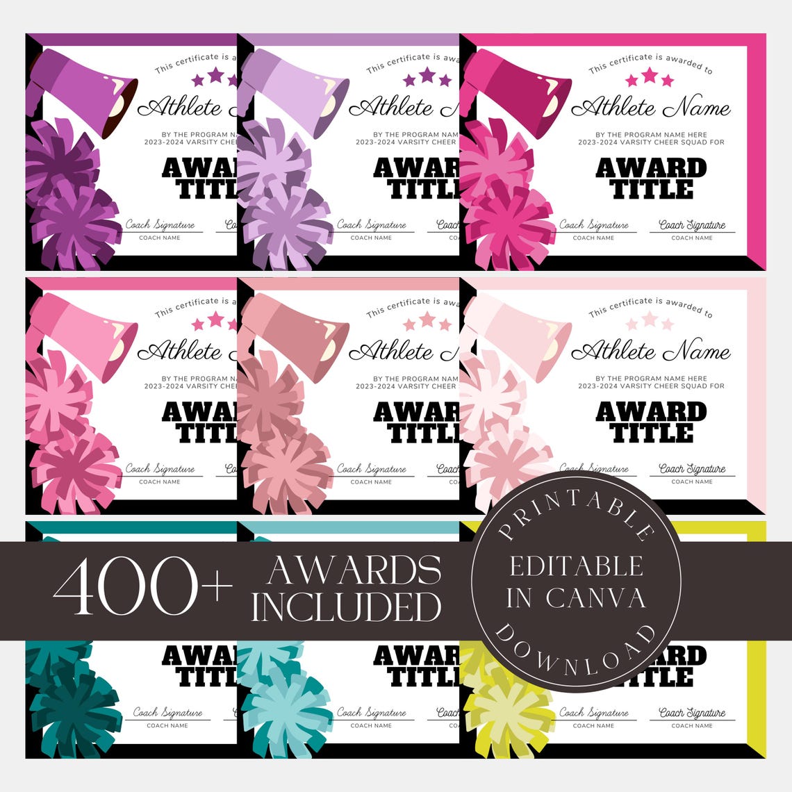 Editable Cheerleading Awards Template, Custom Cheer Award Certificates ...