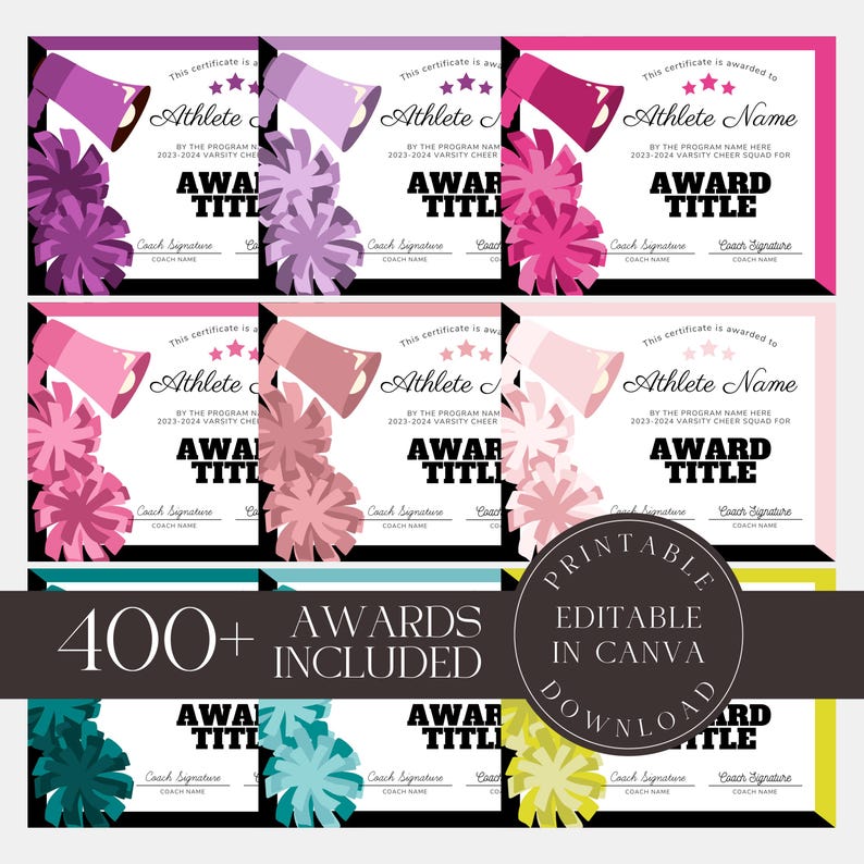 Editable Cheerleading Awards Template, Custom Cheer Award Certificates ...