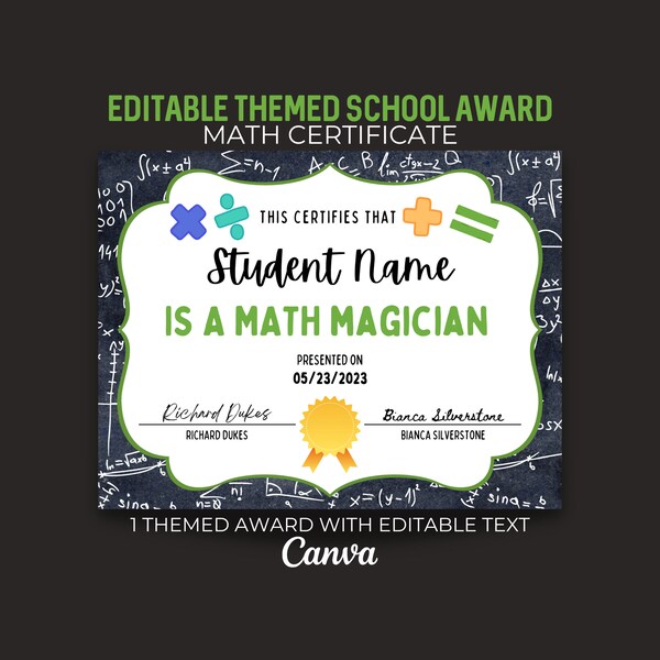 Math Award Certificate - Etsy
