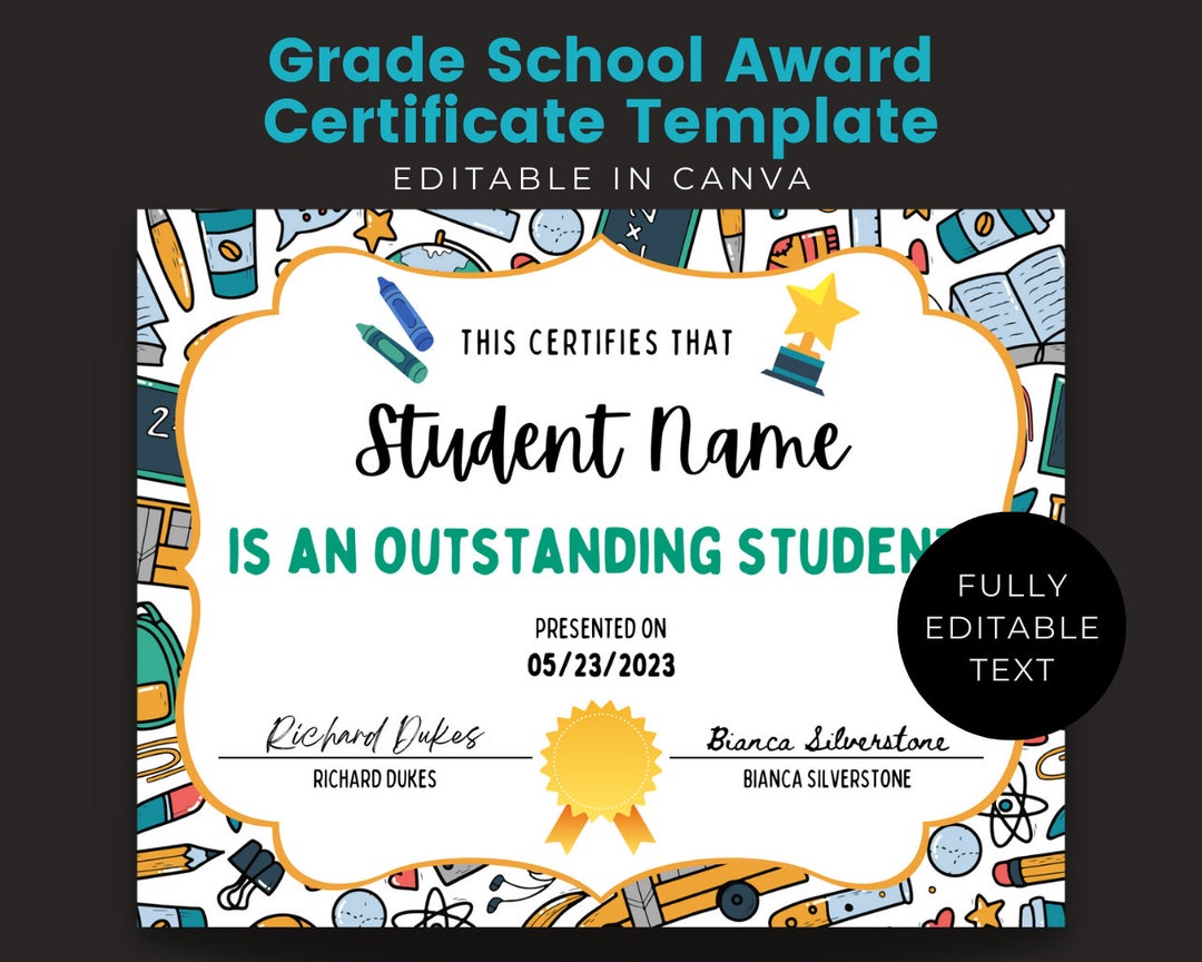 Editable School Certificate Outstanding Student Elementary - Etsy