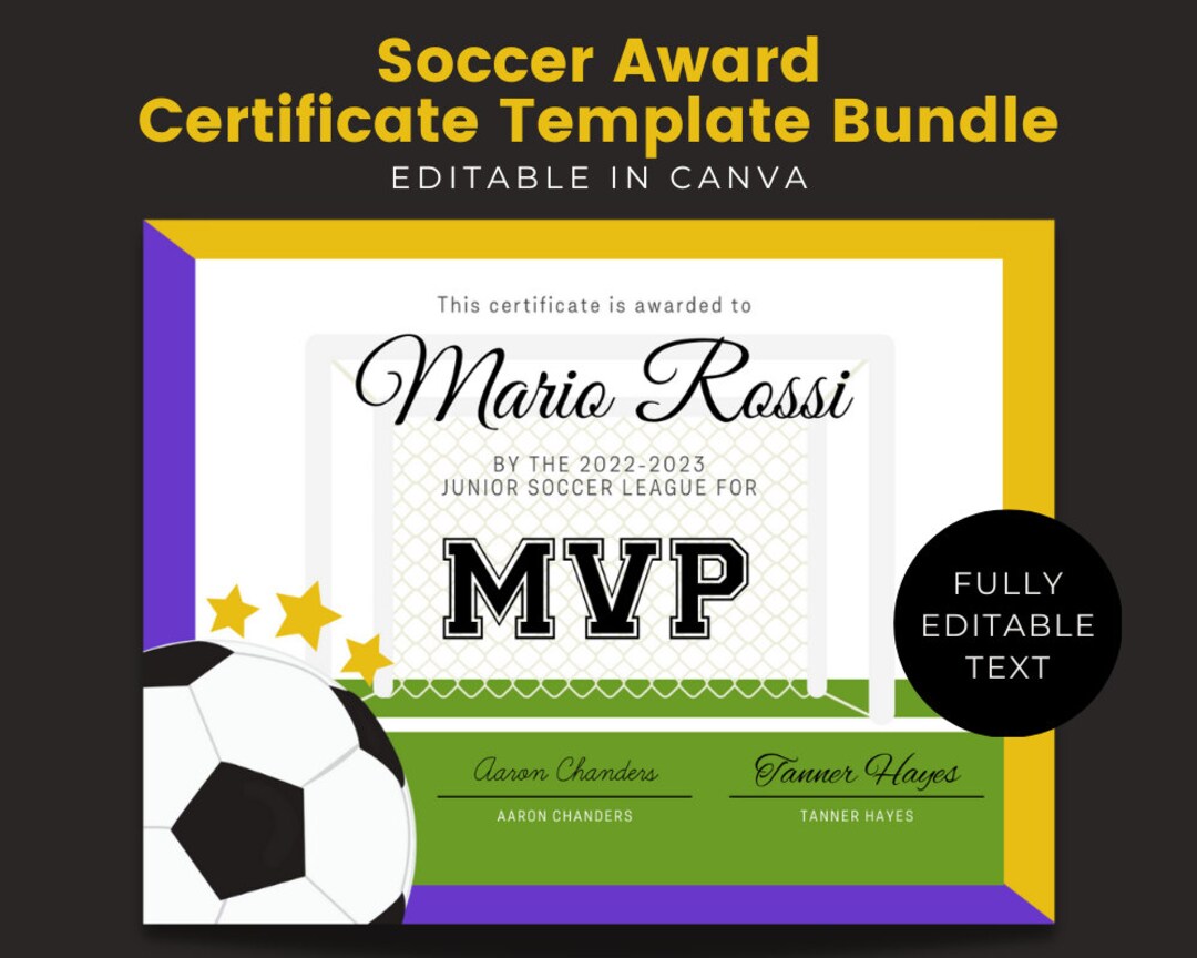 Editable Soccer Award Certificate Canva Template Bundle - Etsy