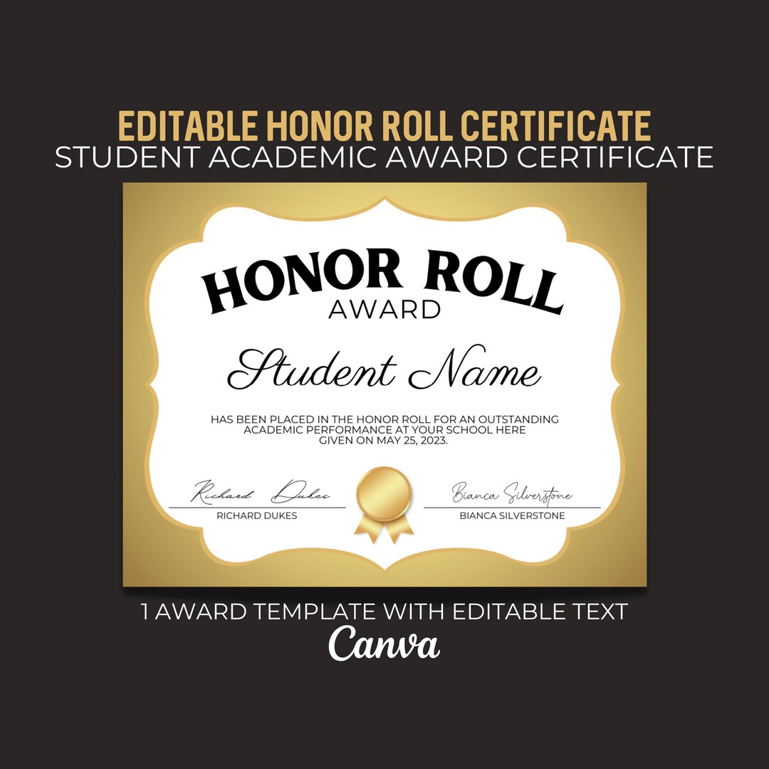 Editable School Honor Roll Certificate Classroom Academic - Etsy