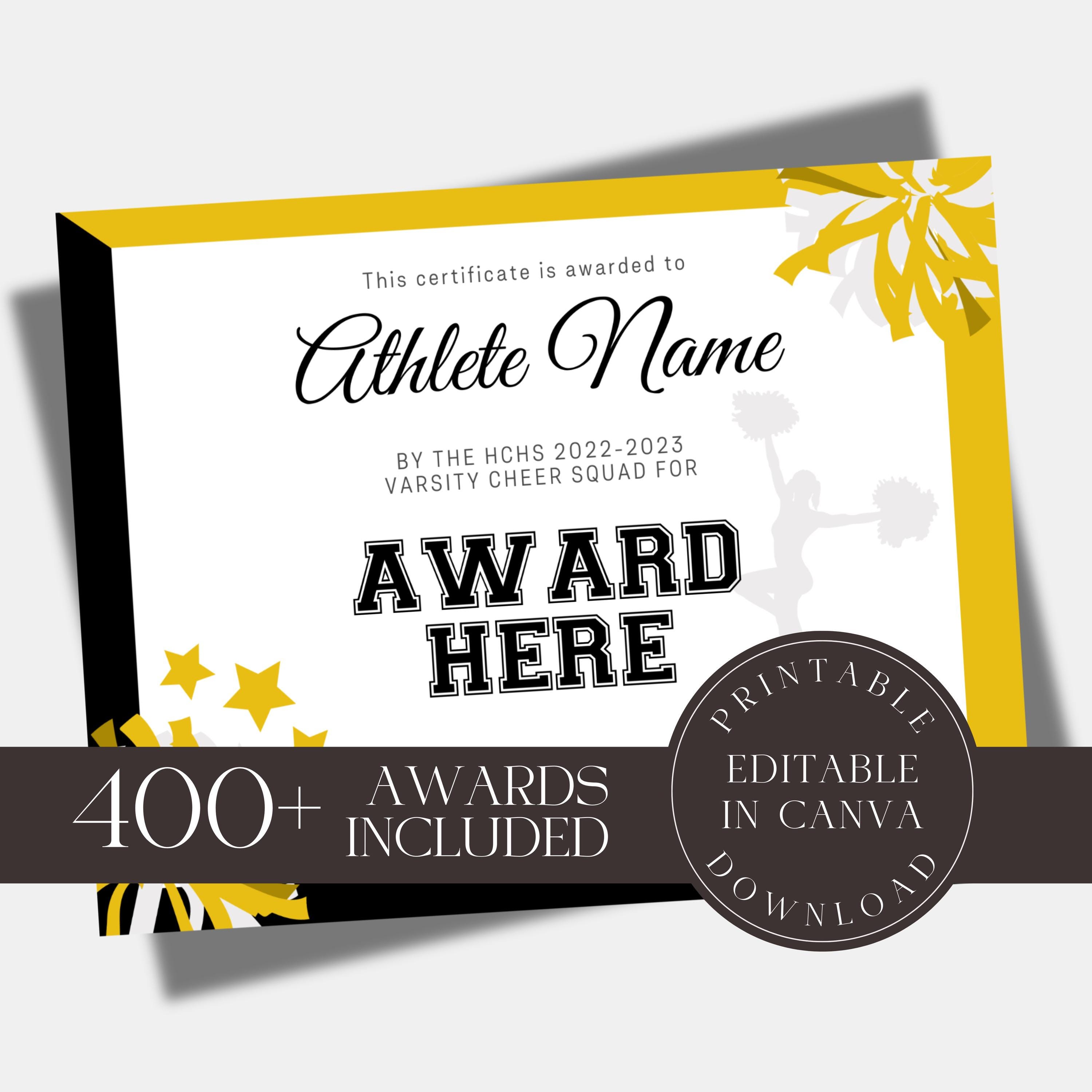 Editable Cheerleading Award Certificates Cheer Team Superlatives (canva ...
