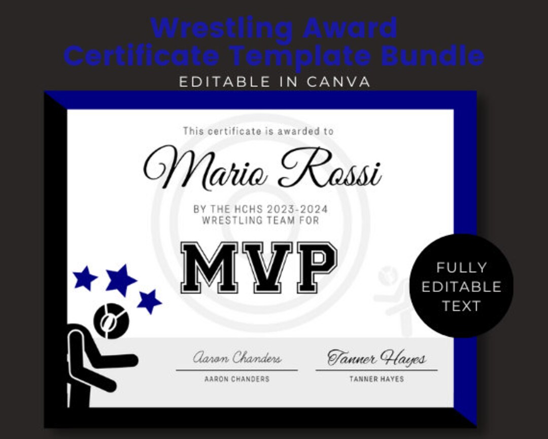 End of Season Wrestling Awards, Editable Wrestler Award Certificate ...