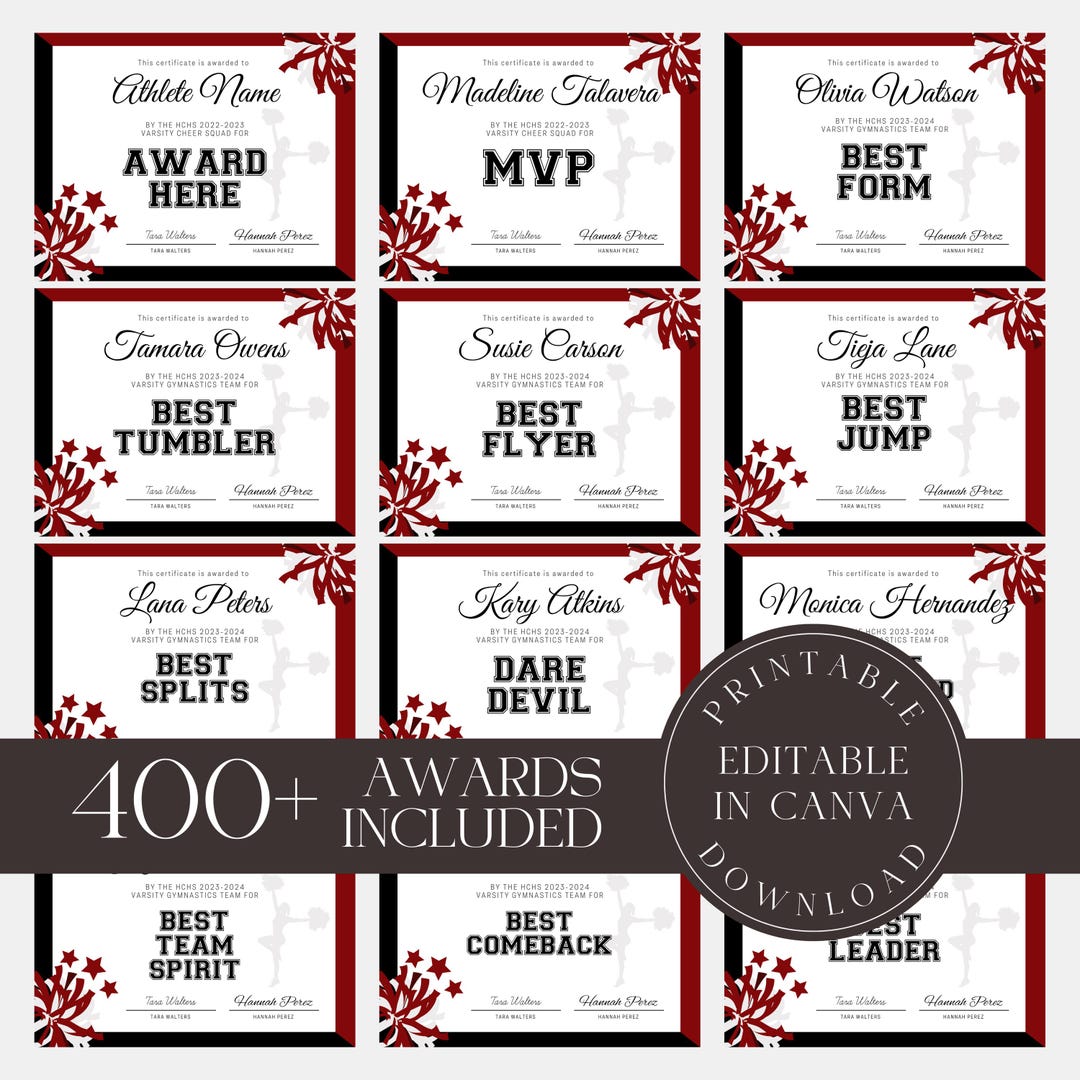 Personalized Cheer Awards | Cheerleading Certificate Template ...