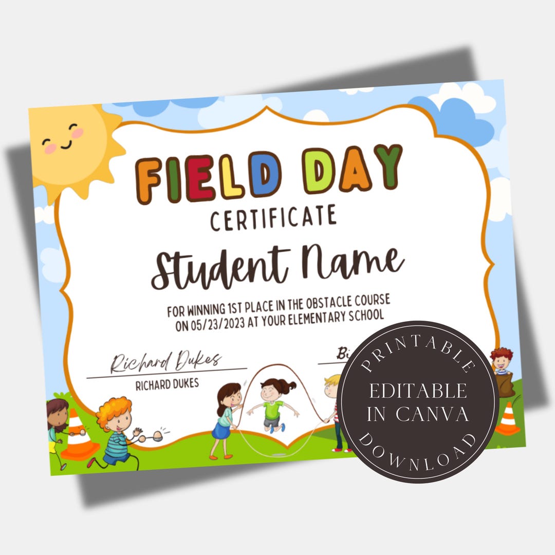 Editable School Field Day Certificate Elementary Classroom Award ...