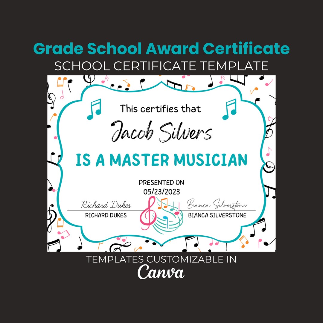 Editable School Certificate Student Music Award, Elementary Classroom ...