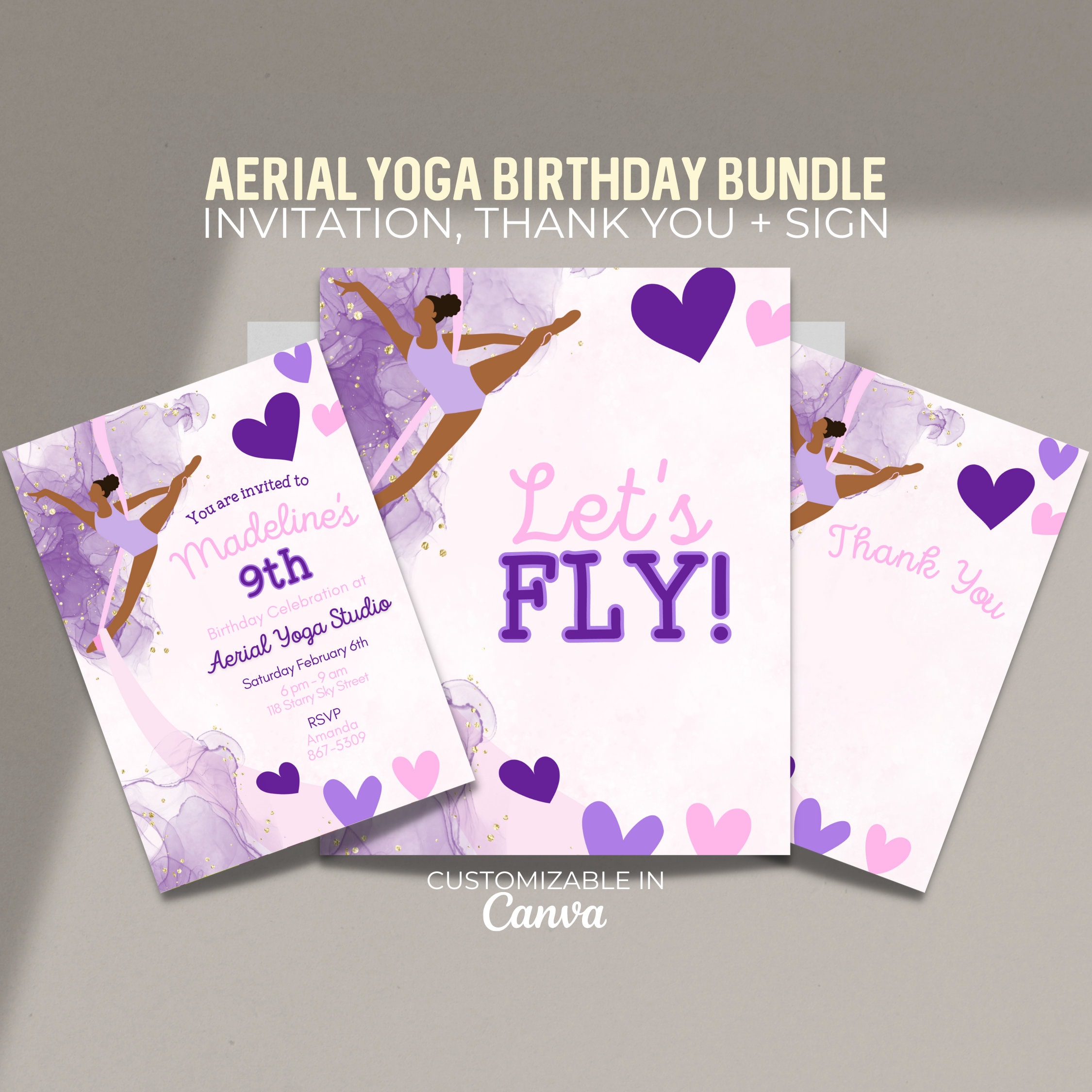 Aerial Yoga Editable Birthday Party Invitation Aerial Silk Etsy