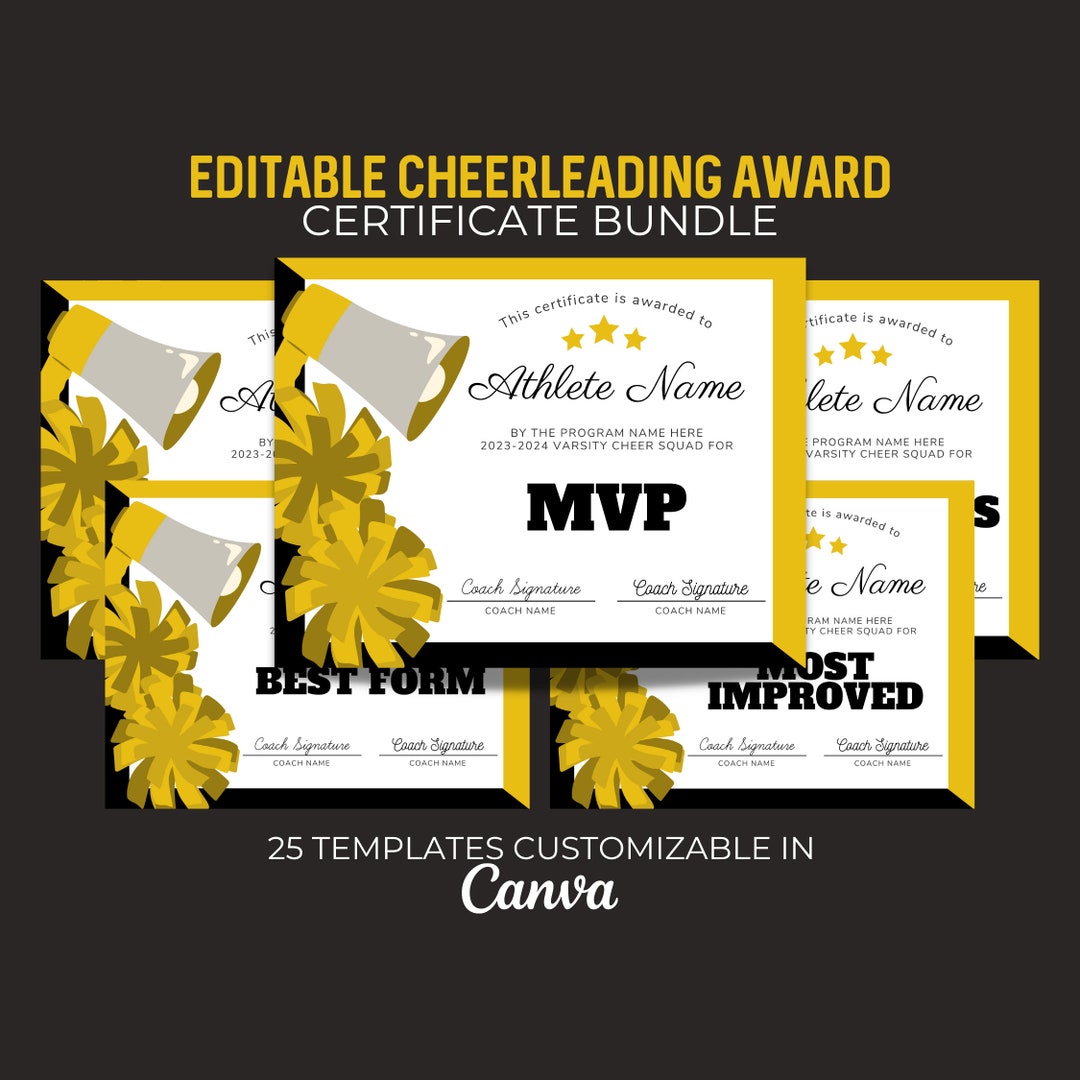 Editable Cheerleading Certificate Cheer Squad Awards - Etsy