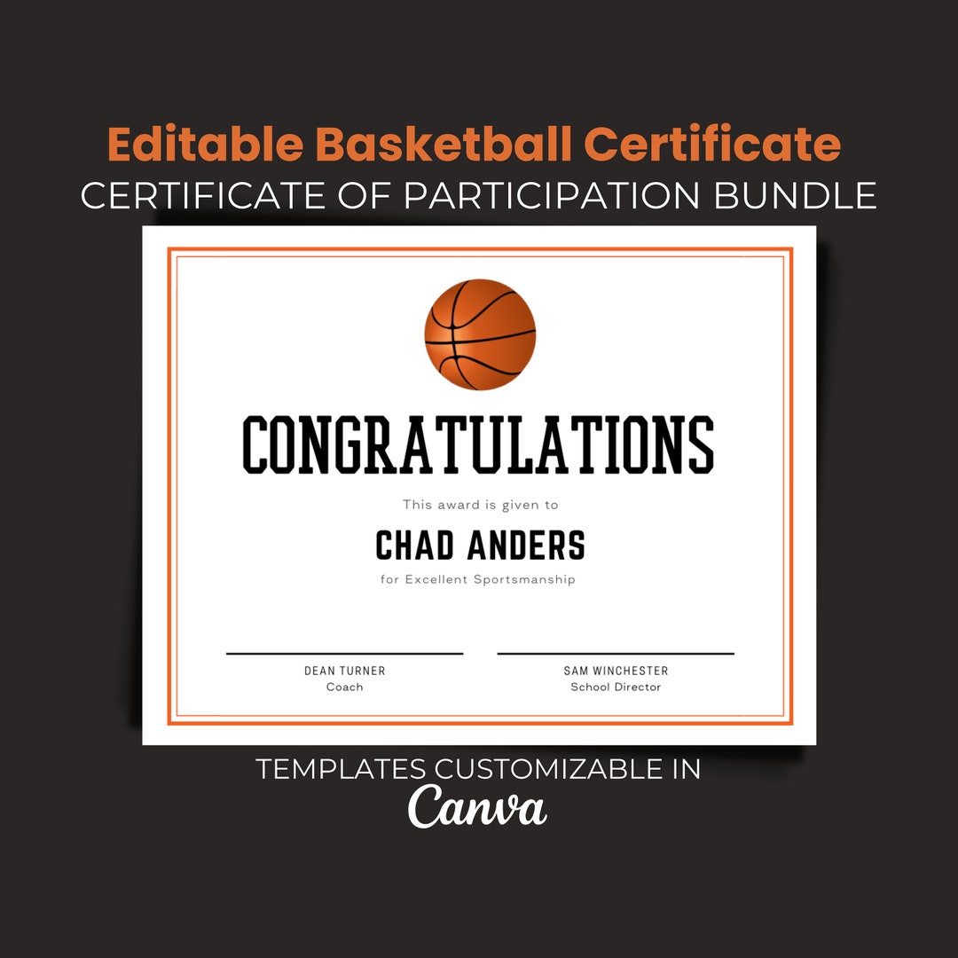 Editable Basketball Awards Printable, Basketball Team Certificate ...