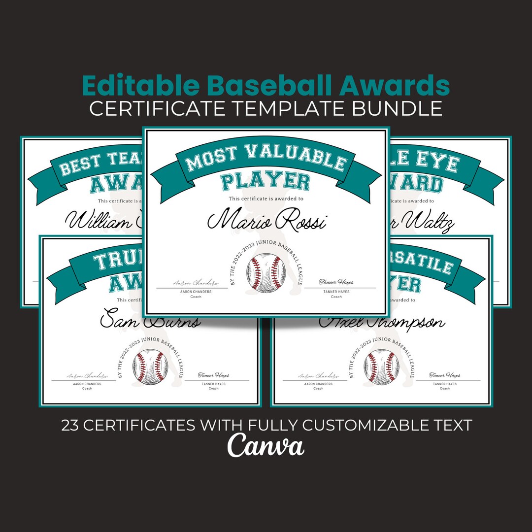 Baseball Awards Printable, Baseball Team Certificate Bundle, Canva ...