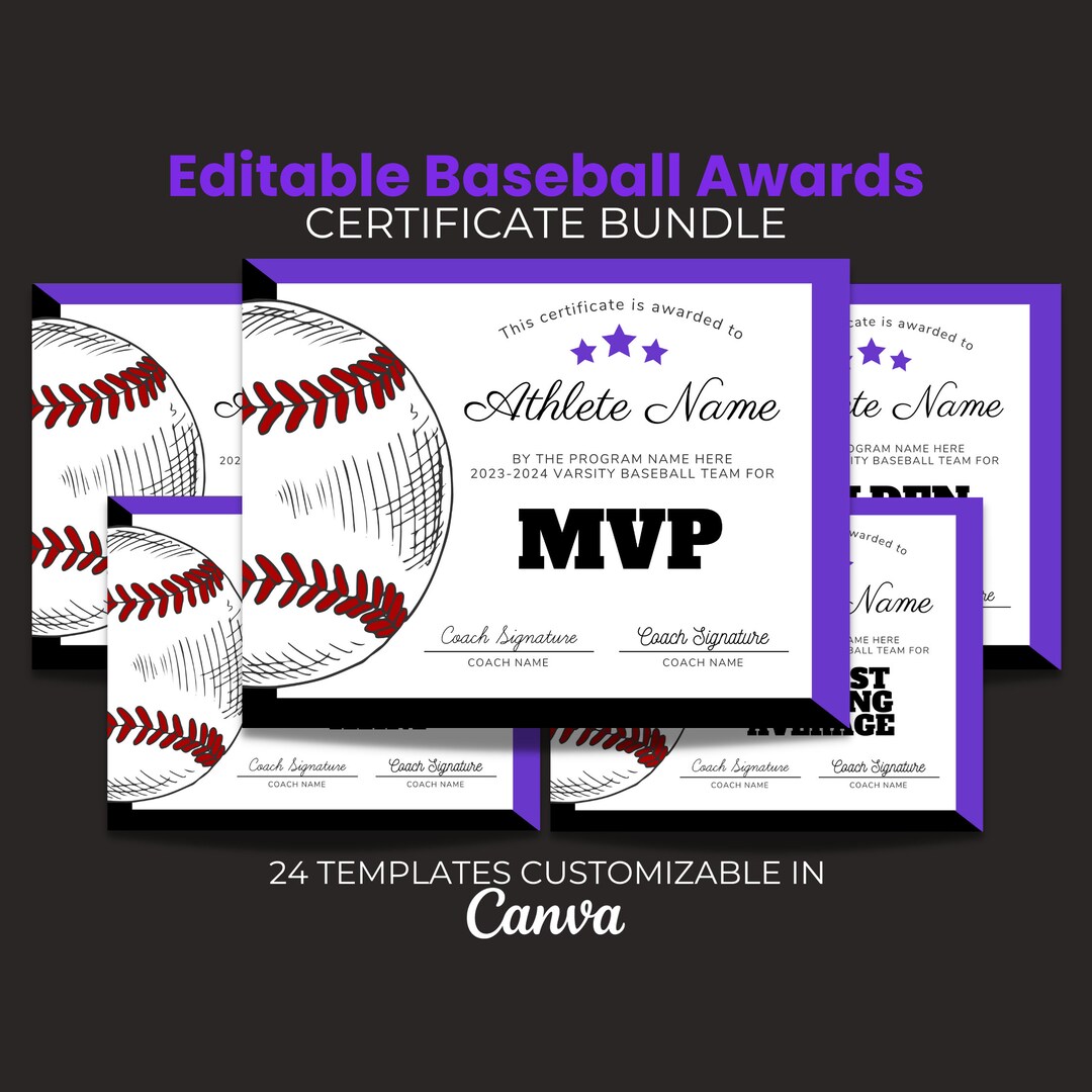 Editable Baseball Awards Printable, Baseball Team Certificate Bundle ...