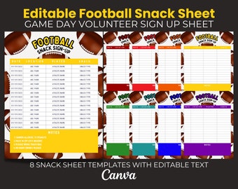 Editable Football Snack Sign up Sheet, Game Day Schedule Canva Template ...