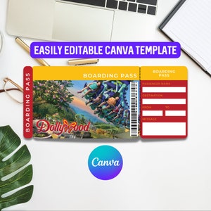 Editable Dollywood Boarding Pass Template Surprise Vacation Ticket ...