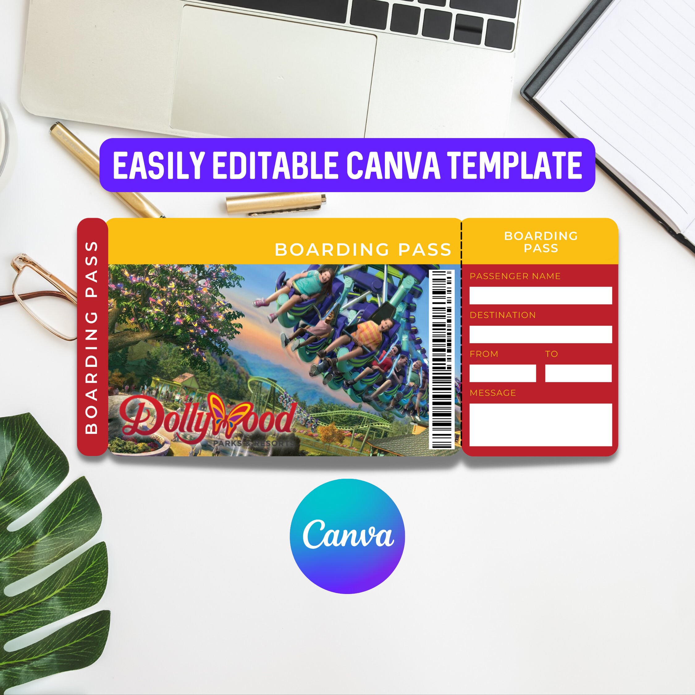 Editable Boarding Pass Theme Park Dollywood Printable Ticket - Etsy Canada