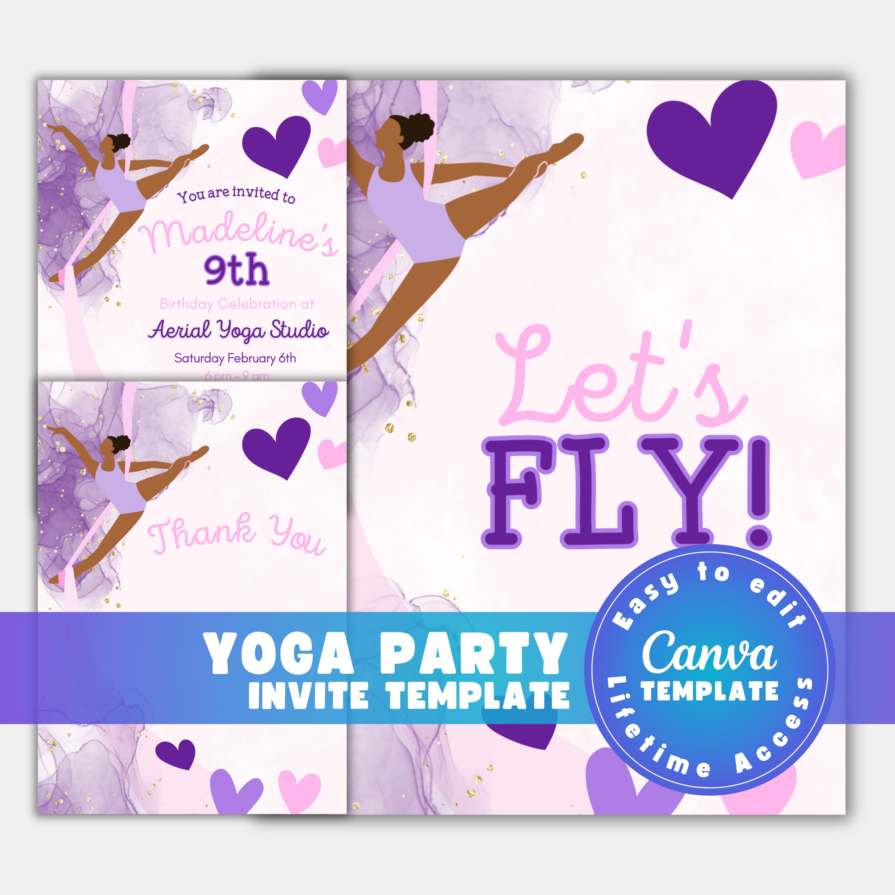 Aerial Yoga Birthday Party Invitation Editable Canva Template (digital ...