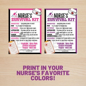 Editable Nurse Survival Kit Team Party Printable Medical Student ...