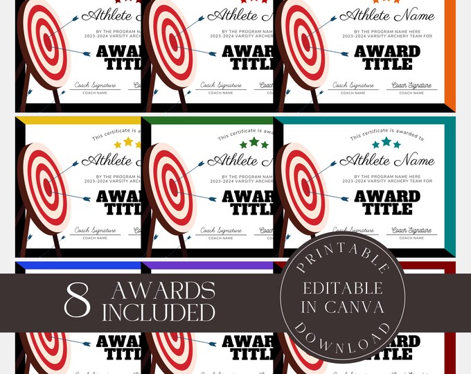 Archery Award, Editable Archery Certificate Award PDF, Archery ...