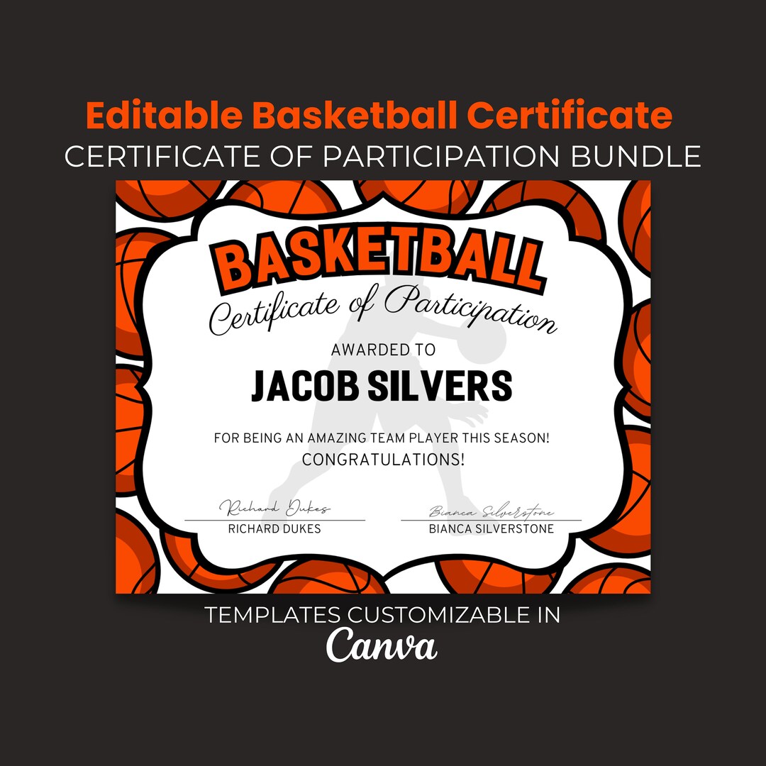 End of Season Basketball Awards, Editable Certificate Canva Template ...