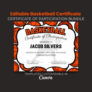 End of Season Basketball Awards, Editable Certificate Canva Template ...
