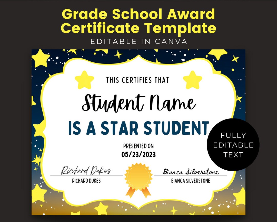 Editable School Certificate Star Student, Elementary Classroom Award ...