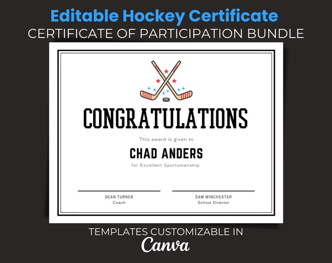 EDITABLE Hockey Award Certificates, INSTANT DOWNLOAD, Team Hockey ...
