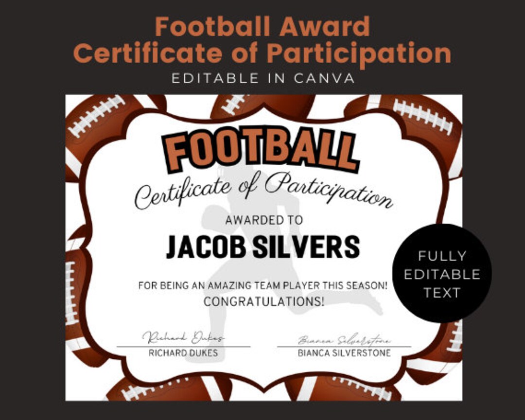 End of Season Football Awards, Editable Certificate, Printable Award ...