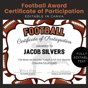 End of Season Football Awards, Editable Certificate, Printable Award ...