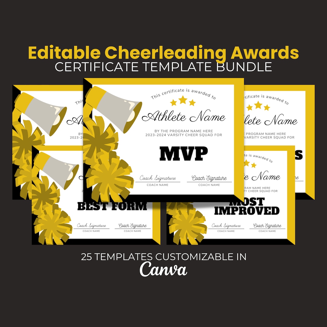 Editable Cheerleading Certificate, Cheer Squad Awards, Printable Cheer ...