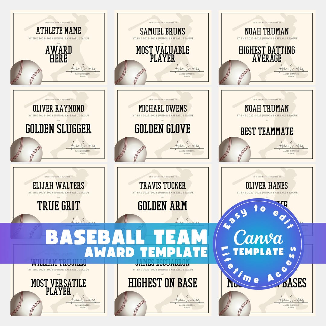 Personalized Baseball Award Certificates Custom Team Awards (canva ...