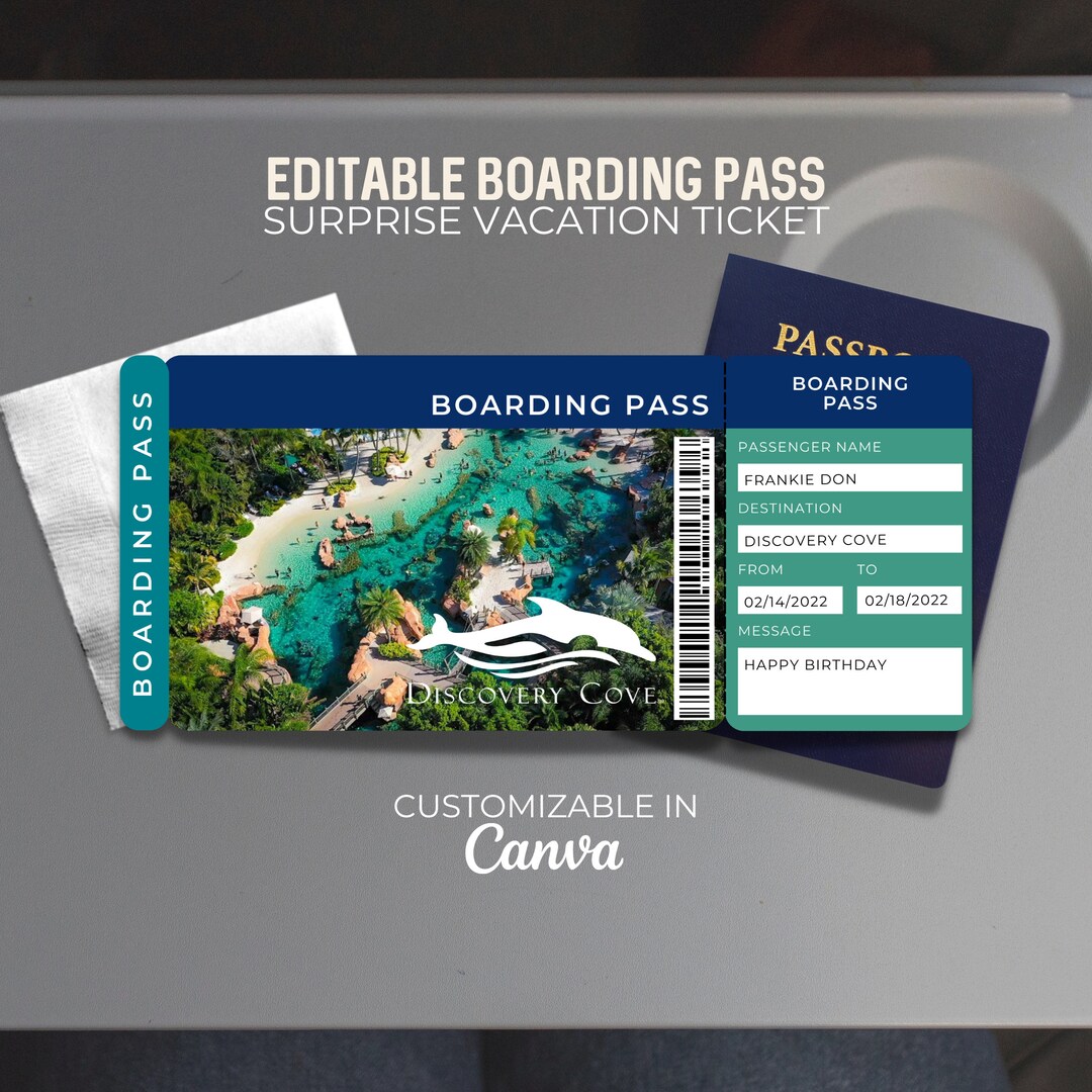 Editable Boarding Pass Theme Park Discovery Cove Printable - Etsy Australia