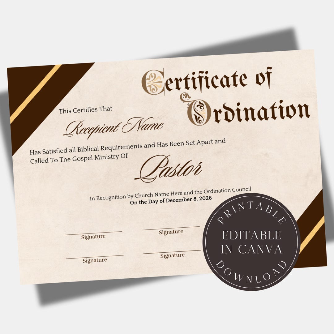 Editable Certificate of Ordination Template Ministry Certificate ...