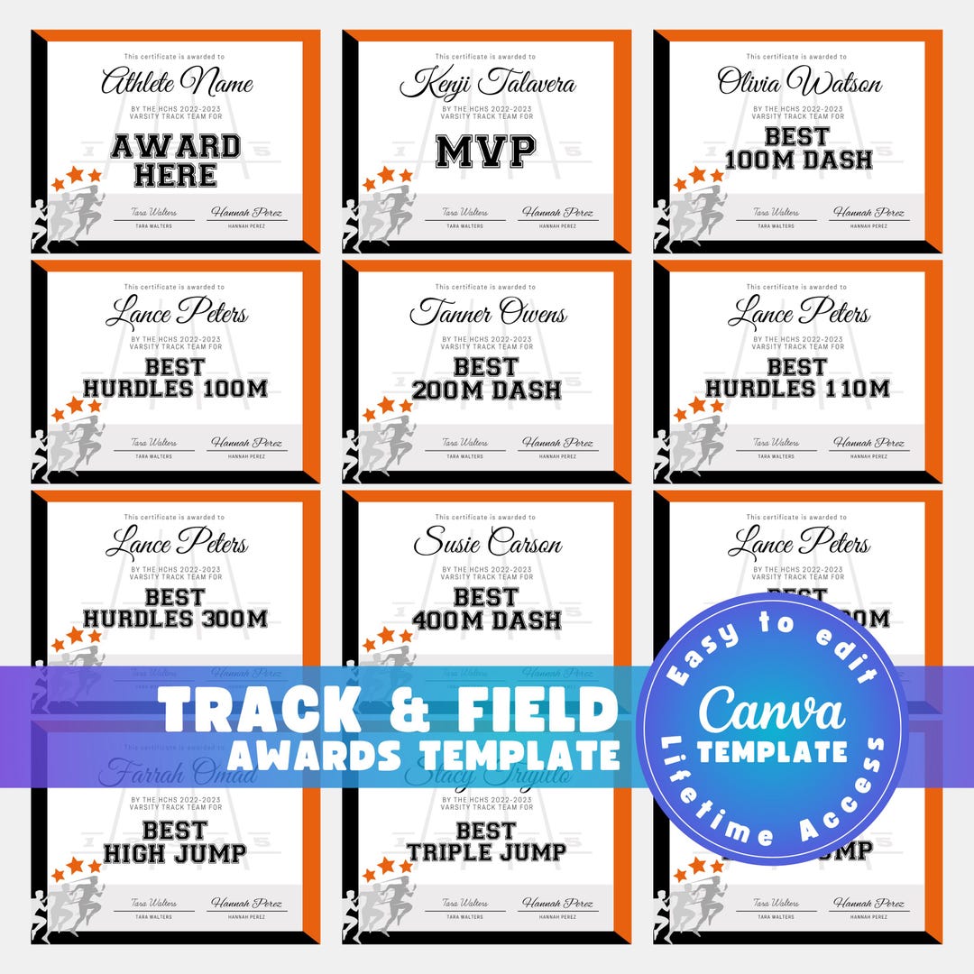 Track and Field Awards Bundle Editable Team Certificates (canva ...