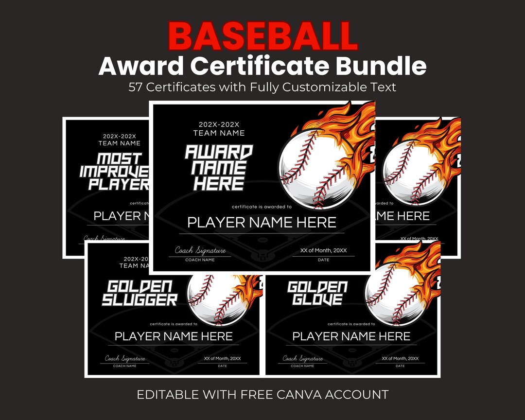Baseball Awards Printable, Baseball Team Certificate Bundle, Canva ...