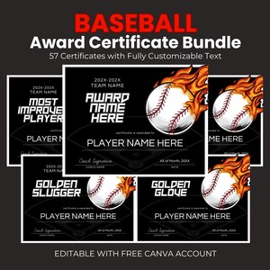 Baseball Awards Printable, Baseball Team Certificate Bundle, Canva ...