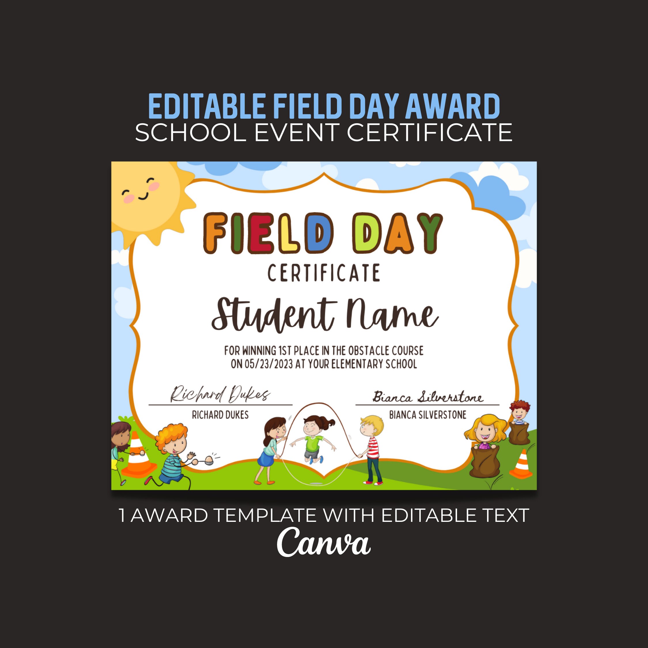 Editable School Field Day Certificate Elementary Classroom - Etsy Australia