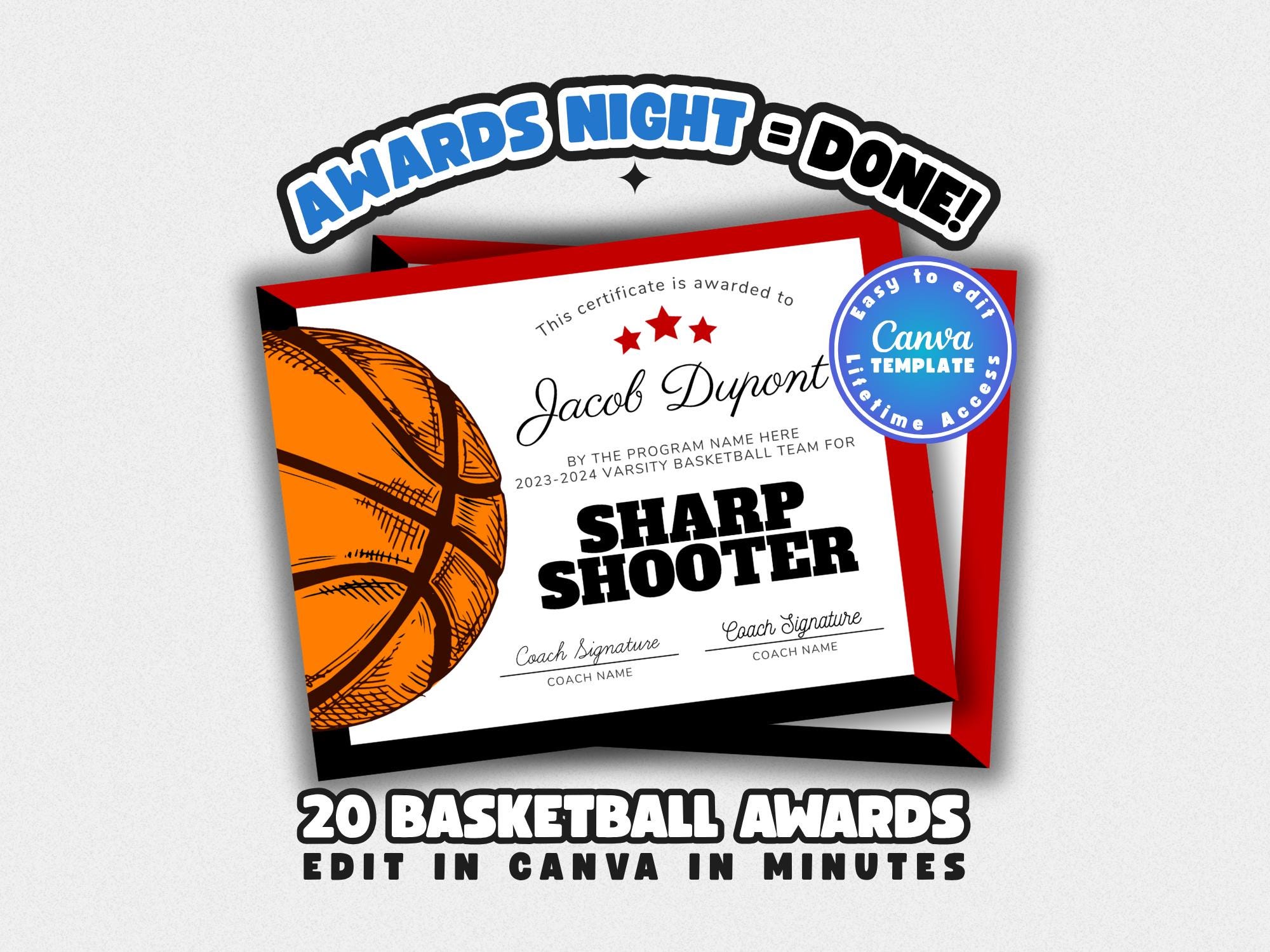 Editable Basketball Award Certificates, Basketball Awards Bundle Canva ...